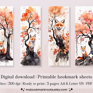 Set of 20 Watercolor "fox in Autumn" Printable Bookmarks, Fall ...