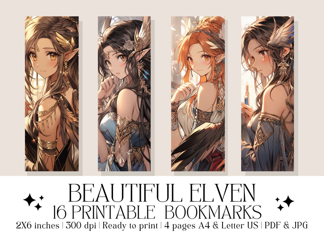 Set of 16 "beautiful Elven" Printable Bookmarks, Fantasy Designs ...