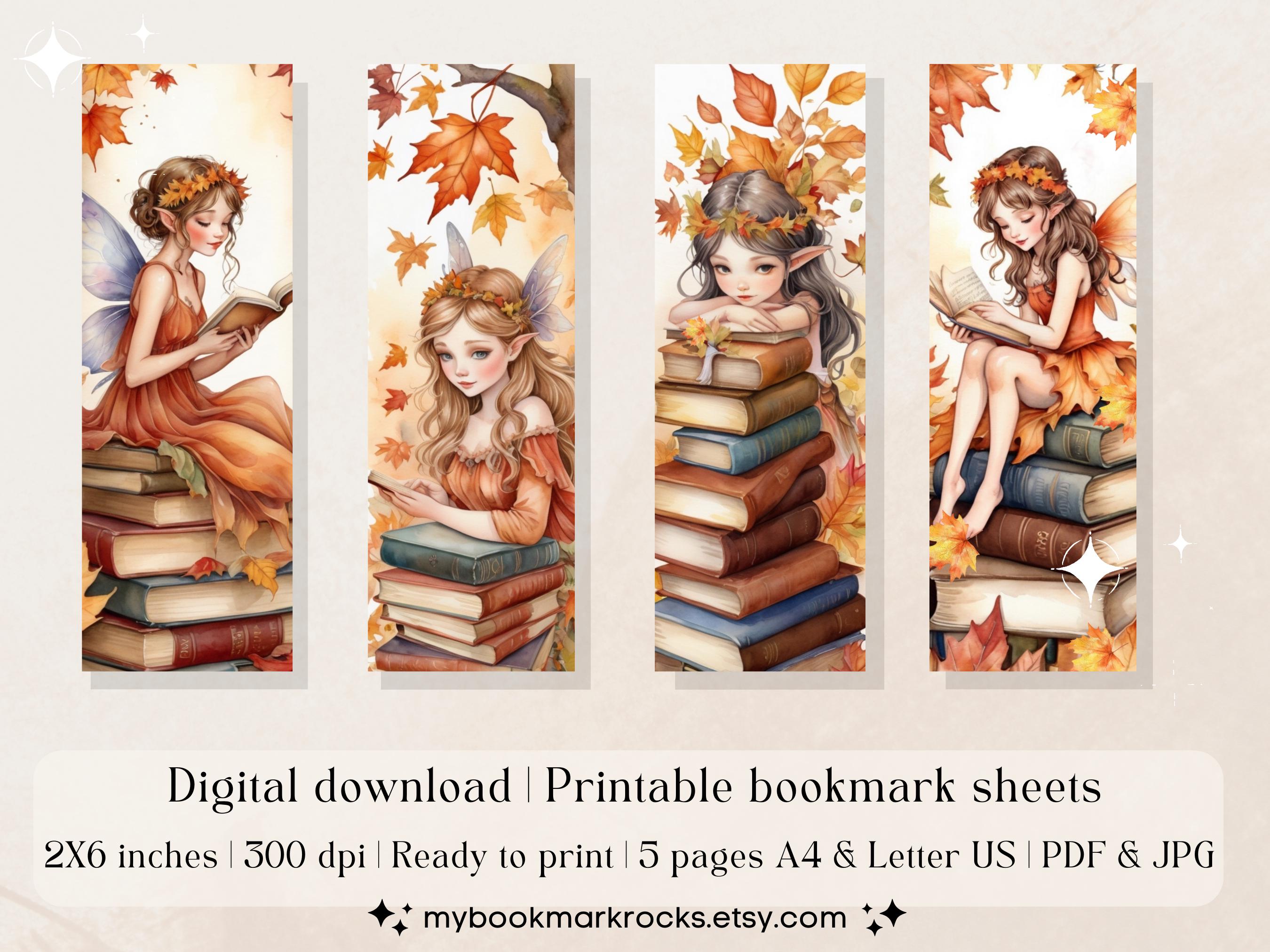Set of 20 "autumn Fairy" Printable Bookmarks, Art Nouveau, High-quality ...