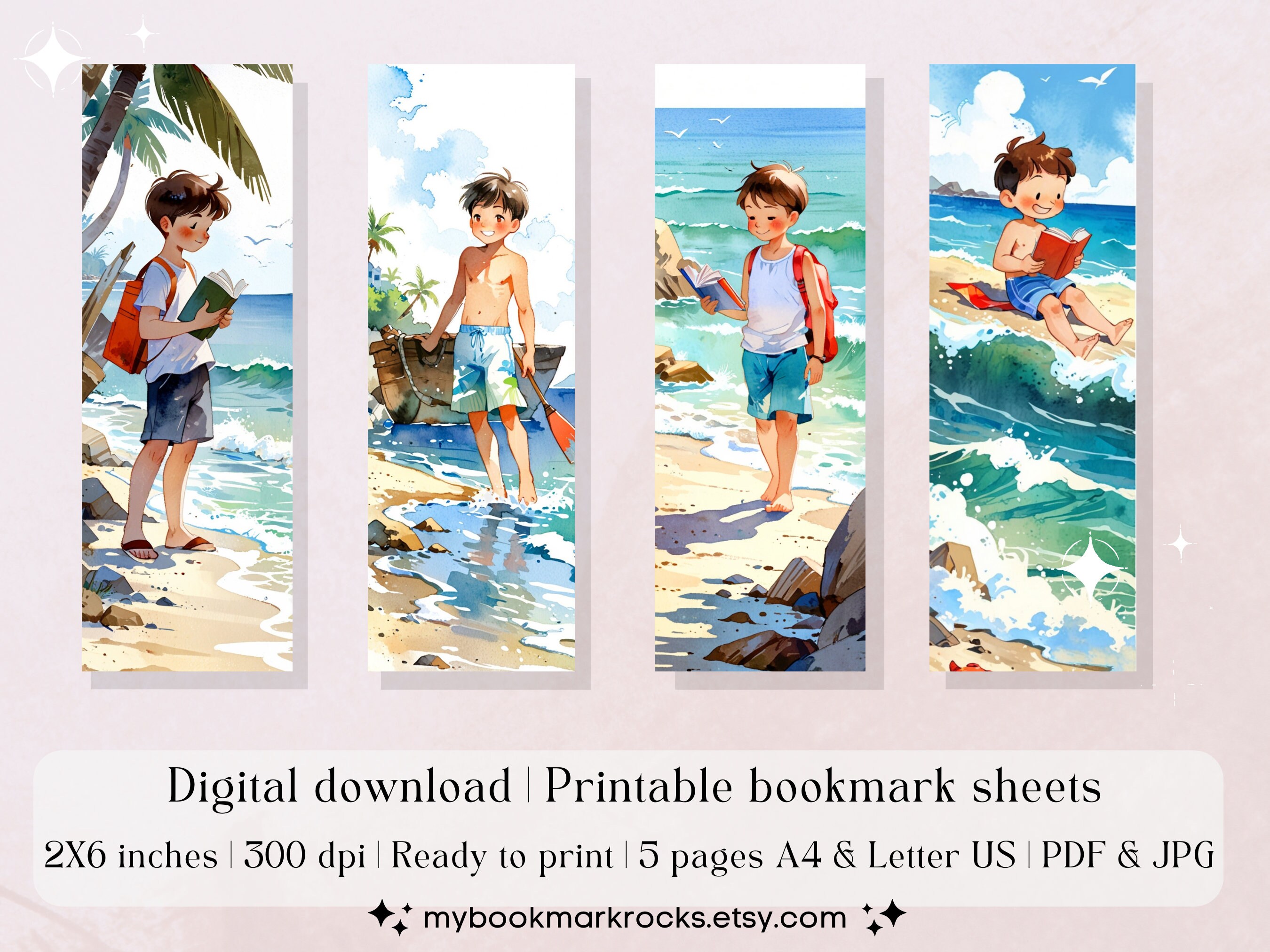 Set of 20 Watercolor "beach Time" Printable Bookmarks, Summer Reading ...