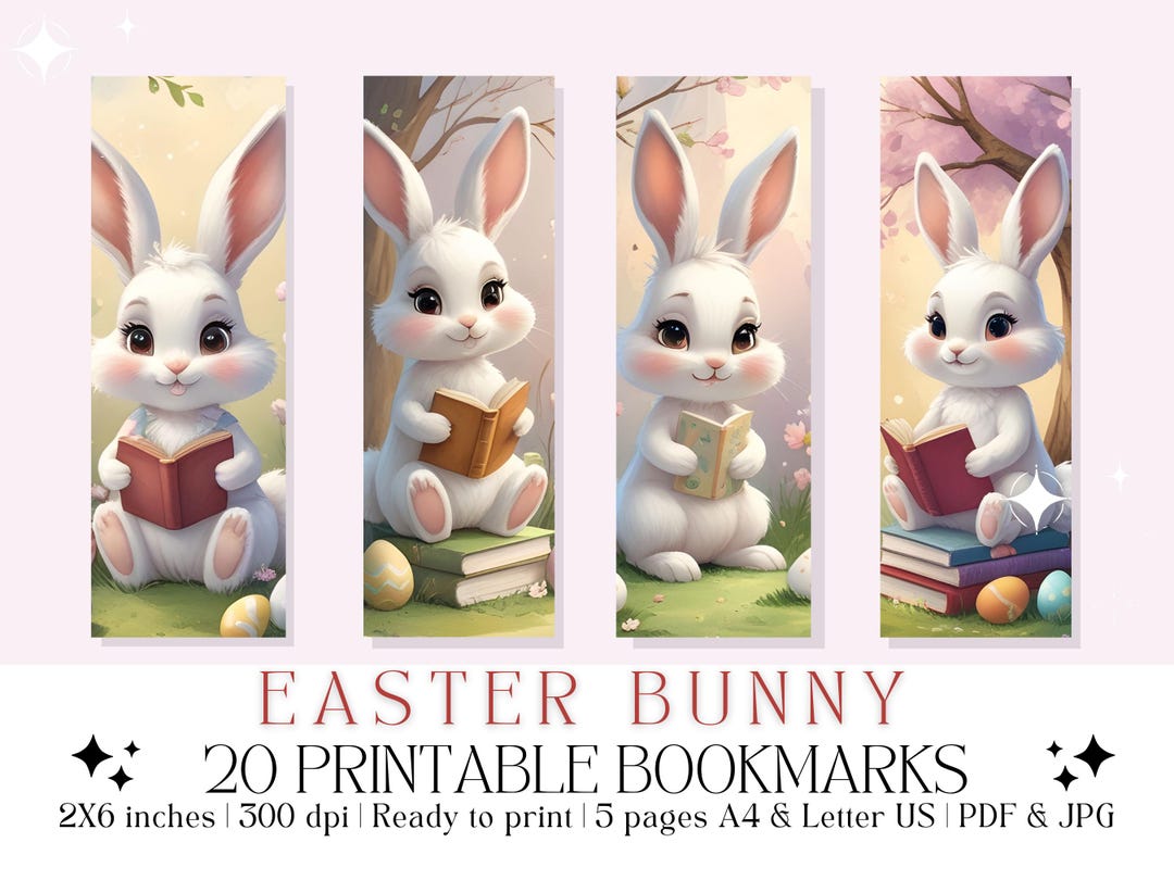 Set of 20 "easter Bunny" Printable Bookmarks, Easter Designs | Instant ...
