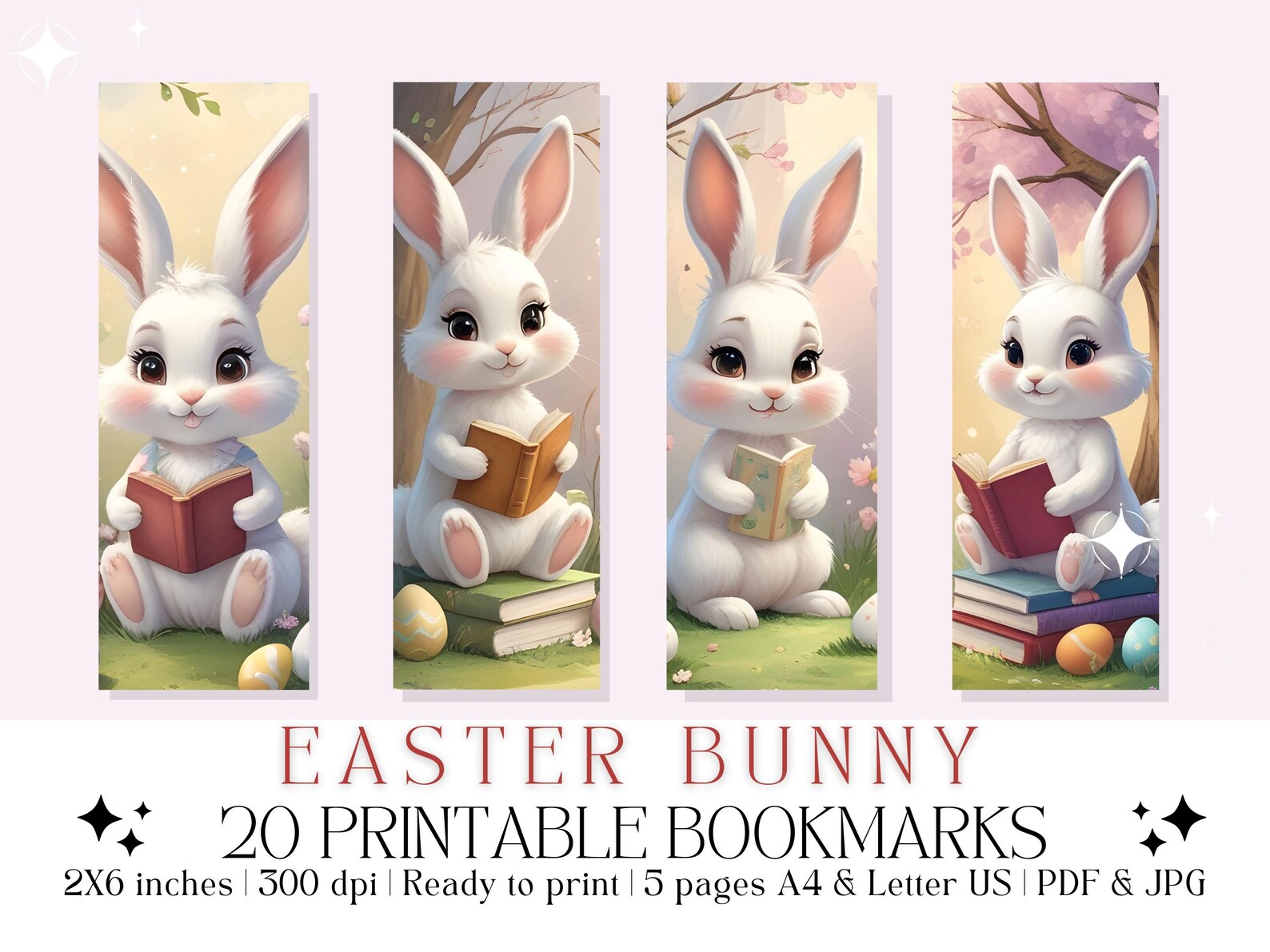 Set of 20 "easter Bunny" Printable Bookmarks, Easter Designs | Instant ...