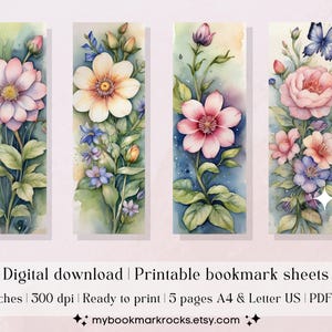 Set of 20 Watercolor 'flowers' Printable Bookmarks, Floral Bookmarks ...