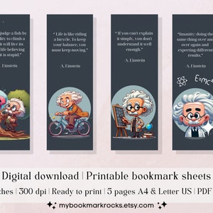 Set of 20 "albert Einstein" Printable Bookmarks, Cartoon Style, High ...
