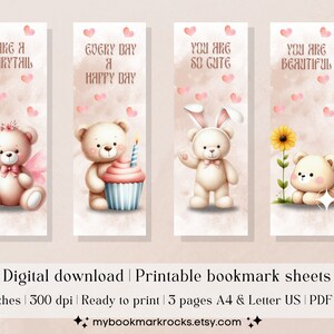 Set of 12 Watercolor "cute Bear" Printable Bookmarks, High-quality PDF ...