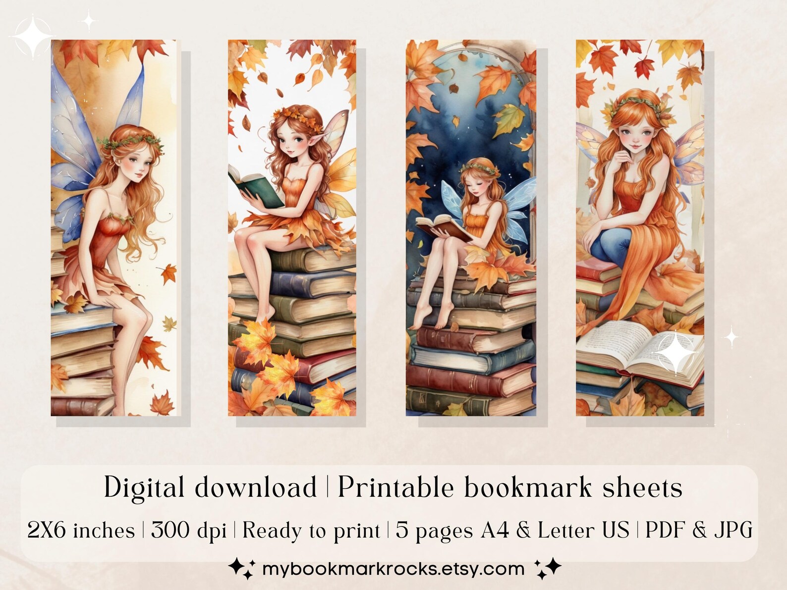 Set of 20 "autumn Fairy" Printable Bookmarks, Art Nouveau, Fall ...