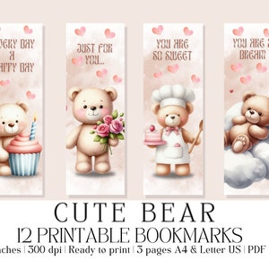 Set of 12 Watercolor "cute Bear" Printable Bookmarks, High-quality PDF ...