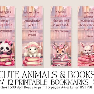 Set of 12 "cute Animals & Books" Printable Bookmarks, Christmas ...