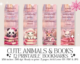 Set of 12 Cute Cat and Books Printable Bookmarks Adorable - Etsy