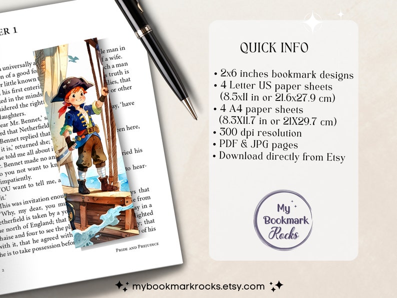 Set of 16 little Pirates Printable Bookmarks, High-quality PDF & JPG ...