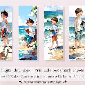 Set of 20 Watercolor "beach Time" Printable Bookmarks, Summer Reading ...