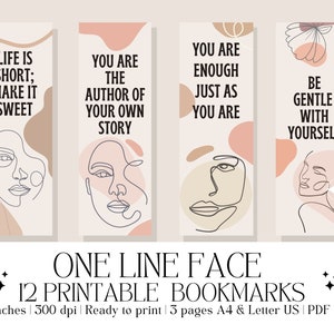 Set of 12 One-line Woman’s Face Printable Bookmarks, Motivational ...