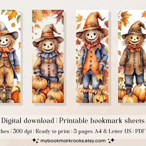 Set of 20 Watercolor "cute Scarecrow" Printable Bookmarks, Fall ...