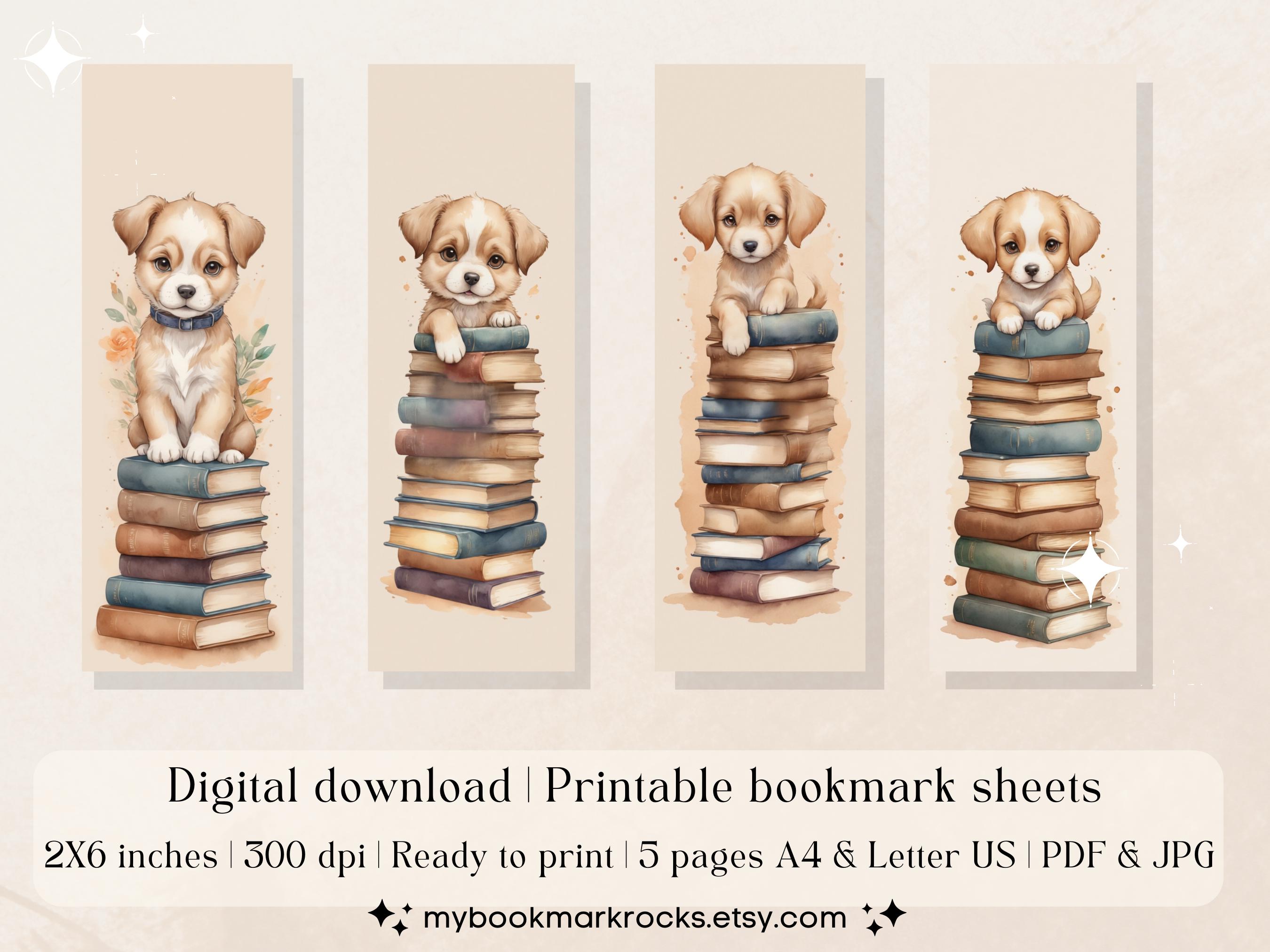 Set of 20 Watercolor "puppy & Books" Printable Bookmarks, Cute Puppy ...
