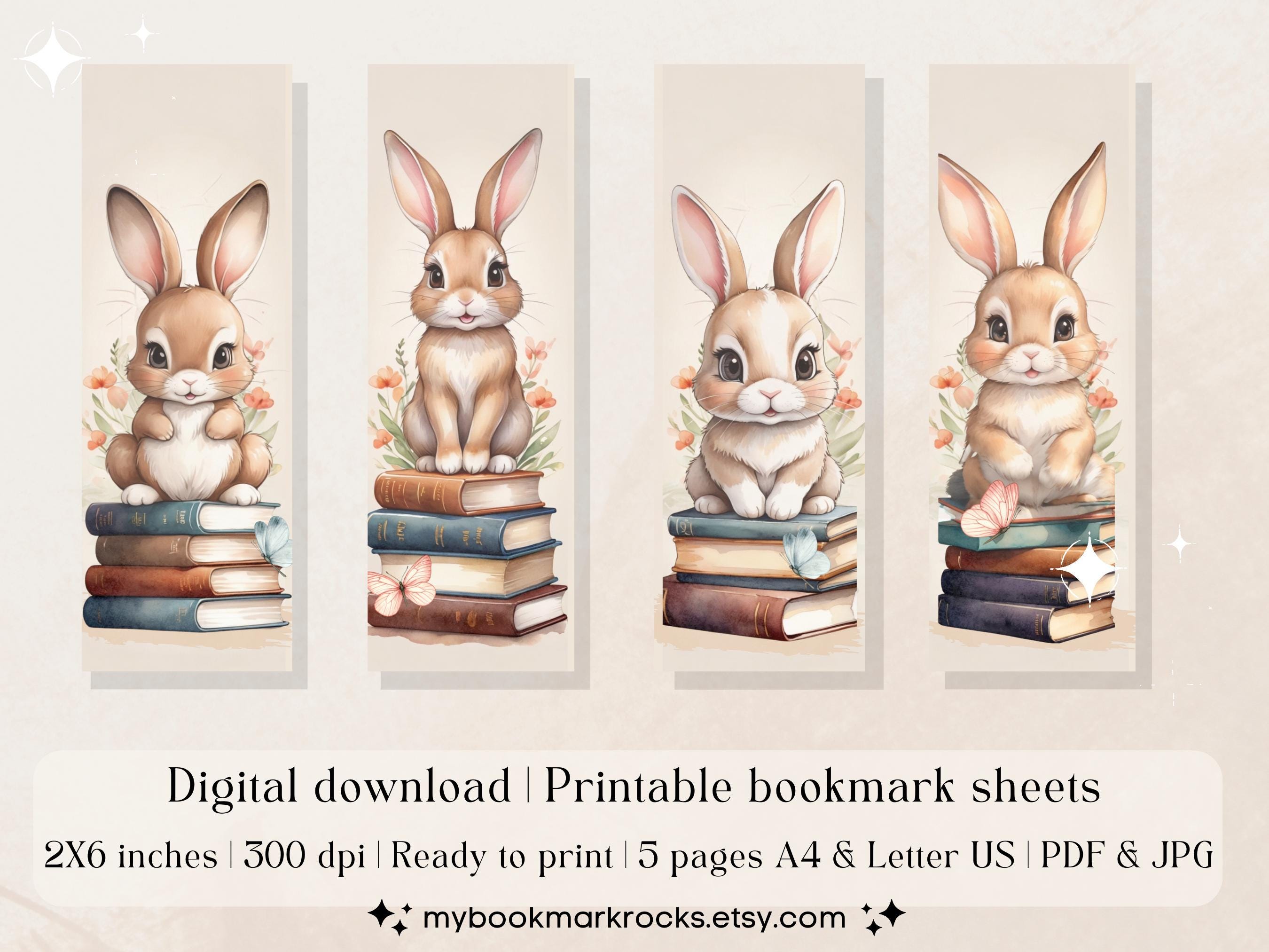 Set of 20 Watercolor "bunny & Books" Printable Bookmarks, Cute Bunny ...
