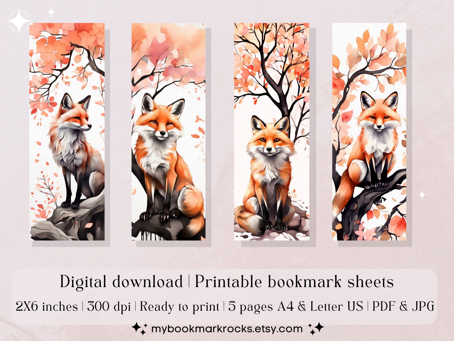 Set of 20 Watercolor "fox in Autumn" Printable Bookmarks, Fall ...