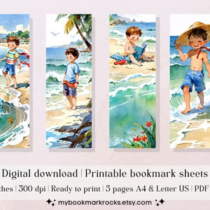 Set of 20 Watercolor "beach Time" Printable Bookmarks, High-quality PDF ...
