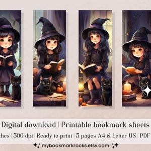 Set of 20 Watercolor "cute Witch" Printable Bookmarks, Halloween ...