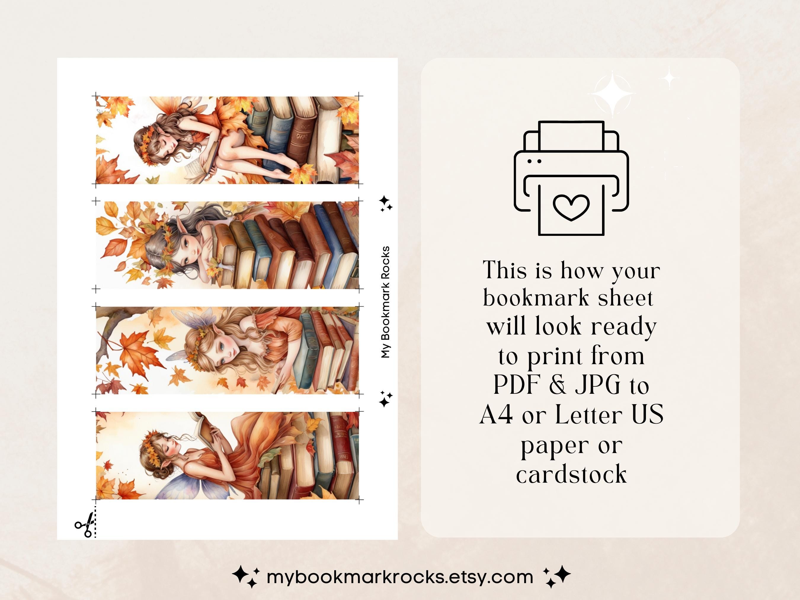 Set of 20 "autumn Fairy" Printable Bookmarks, Art Nouveau, Fall ...