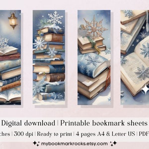 Set of 16 snowflakes Printable Bookmarks, Watercolor Digital Bookmarks ...