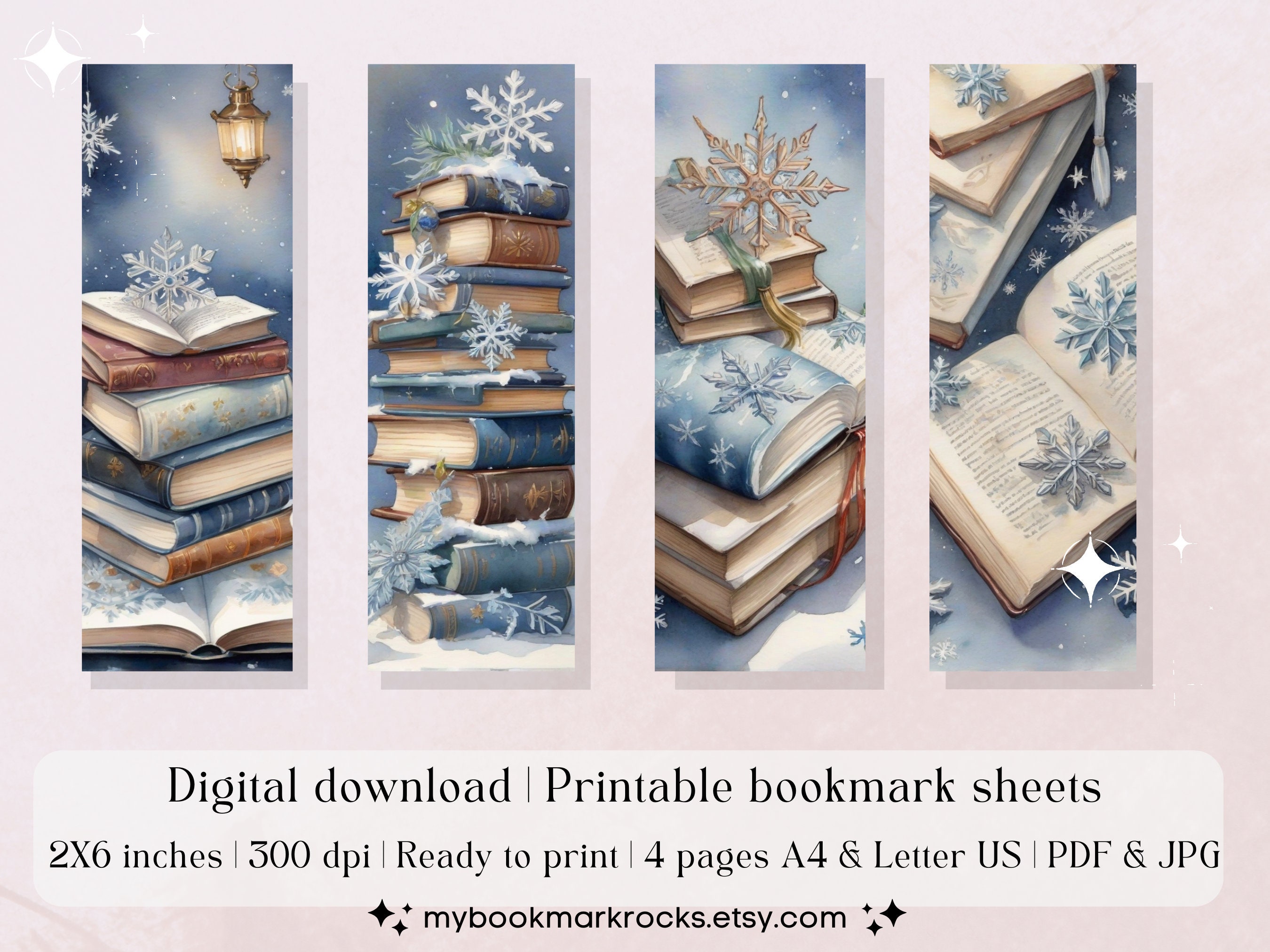 Set of 16 snowflakes Printable Bookmarks, Watercolor Digital Bookmarks ...