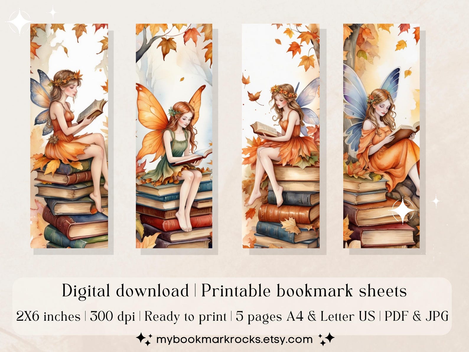 Set of 20 "autumn Fairy" Printable Bookmarks, Art Nouveau, Fall ...