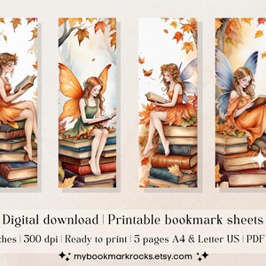 Set of 20 "autumn Fairy" Printable Bookmarks, Art Nouveau, High-quality ...