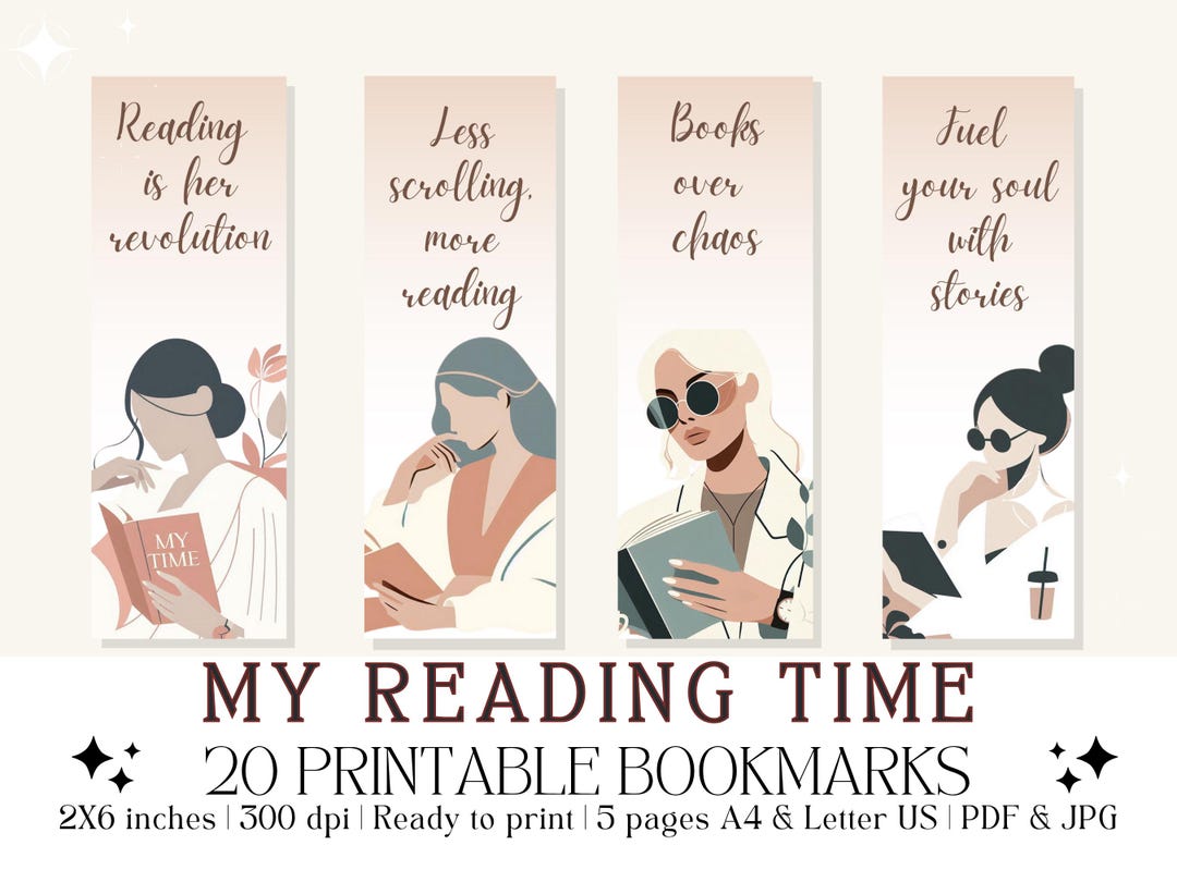 Set of 20 "my Reading Time" Printable Bookmarks, Bookmarks With Bookish ...