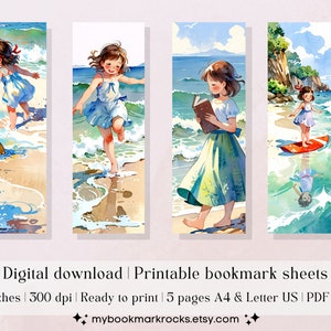 Set of 20 Watercolor "summer Beach" Printable Bookmarks, High-quality ...