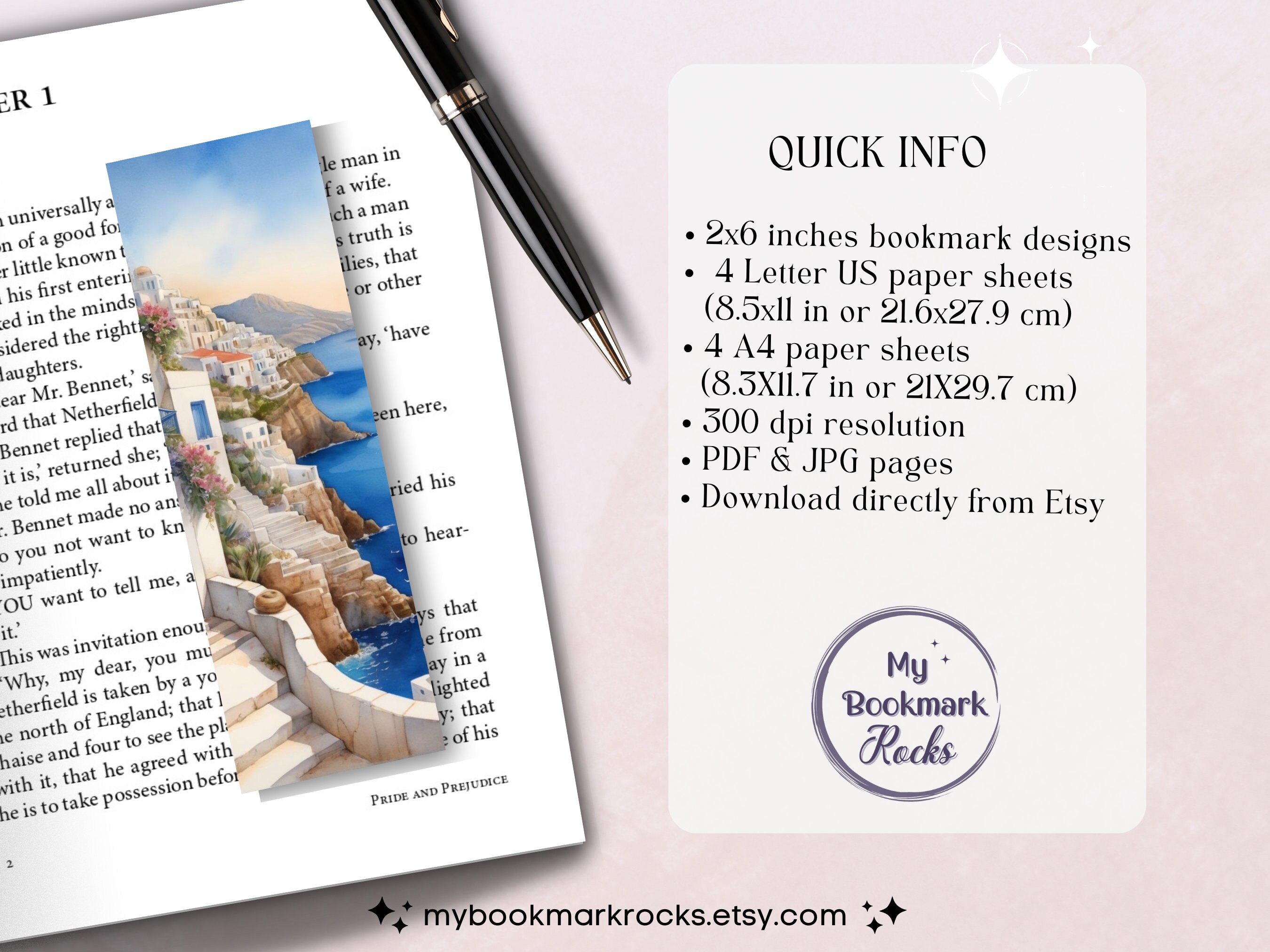 Set of 16 Watercolor "greek Island" Printable Bookmarks, Greece ...