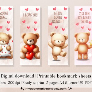 Set of 12 Watercolor "cute Bear" Printable Bookmarks, Bookmarks for ...