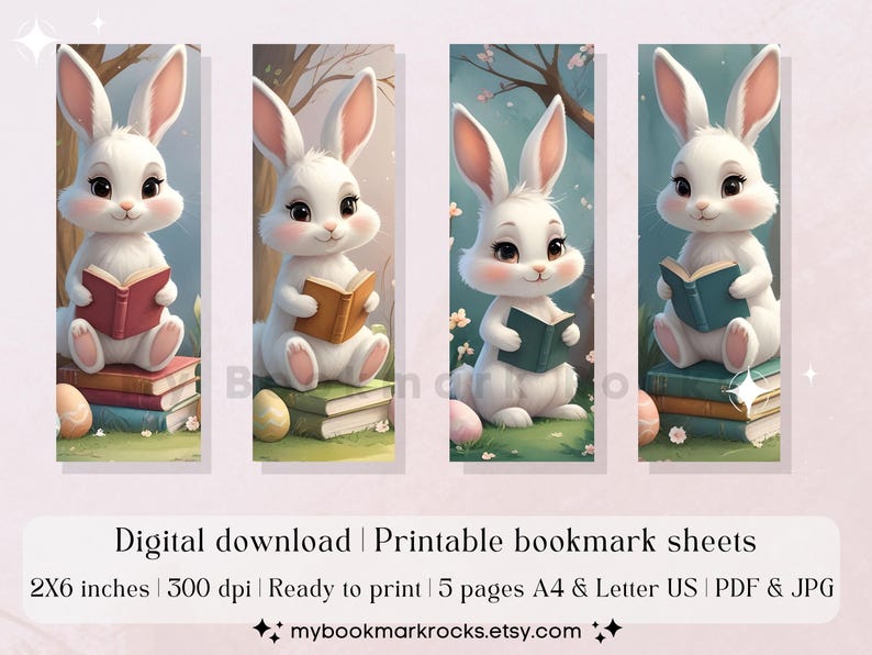 Set of 20 "easter Bunny" Printable Bookmarks, Easter Designs | Instant ...