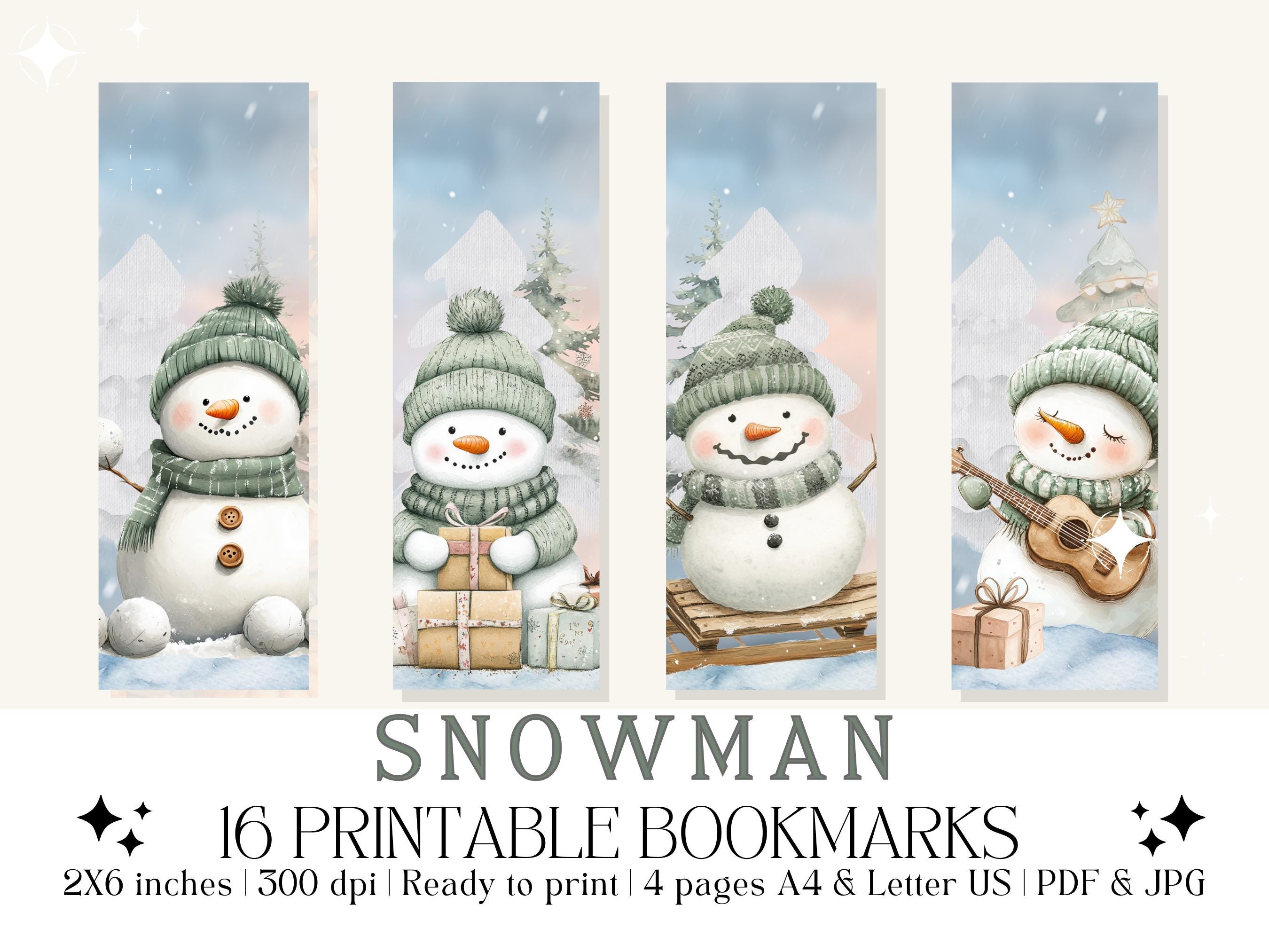 Set of 16 Pastel "snowman" Printable Bookmarks, Winter Designs ...
