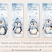 Set of 20 Watercolor "cute Penguin" Printable Bookmarks, Christmas ...