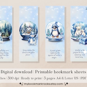 Set of 12 Blue Snow Globe Printable Bookmarks | Christmas Bookmarks ...