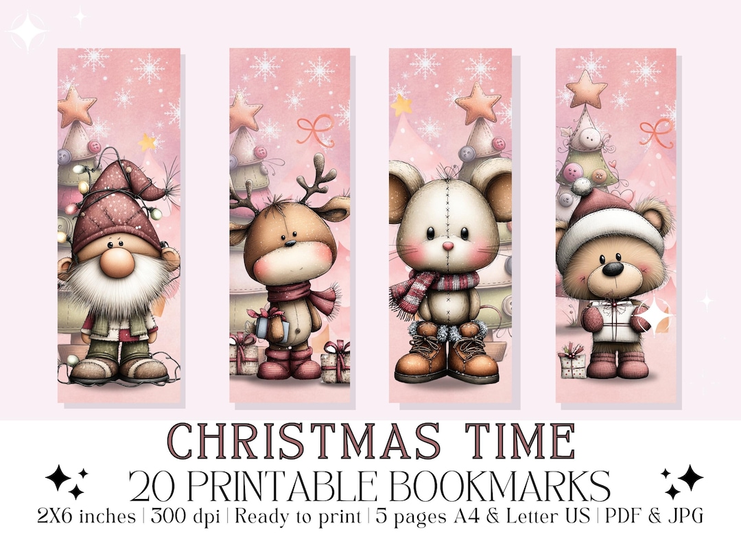 Set of 20 "christmas Time" Printable Bookmarks, Christmas Designs ...