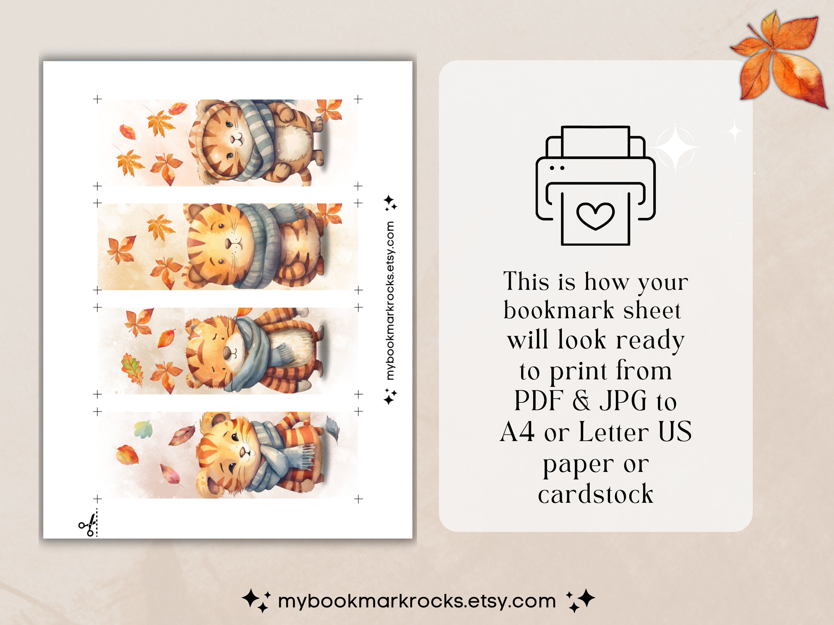 Set of 12 "cute Animals in Autumn" Printable Bookmarks, Fall Designs ...
