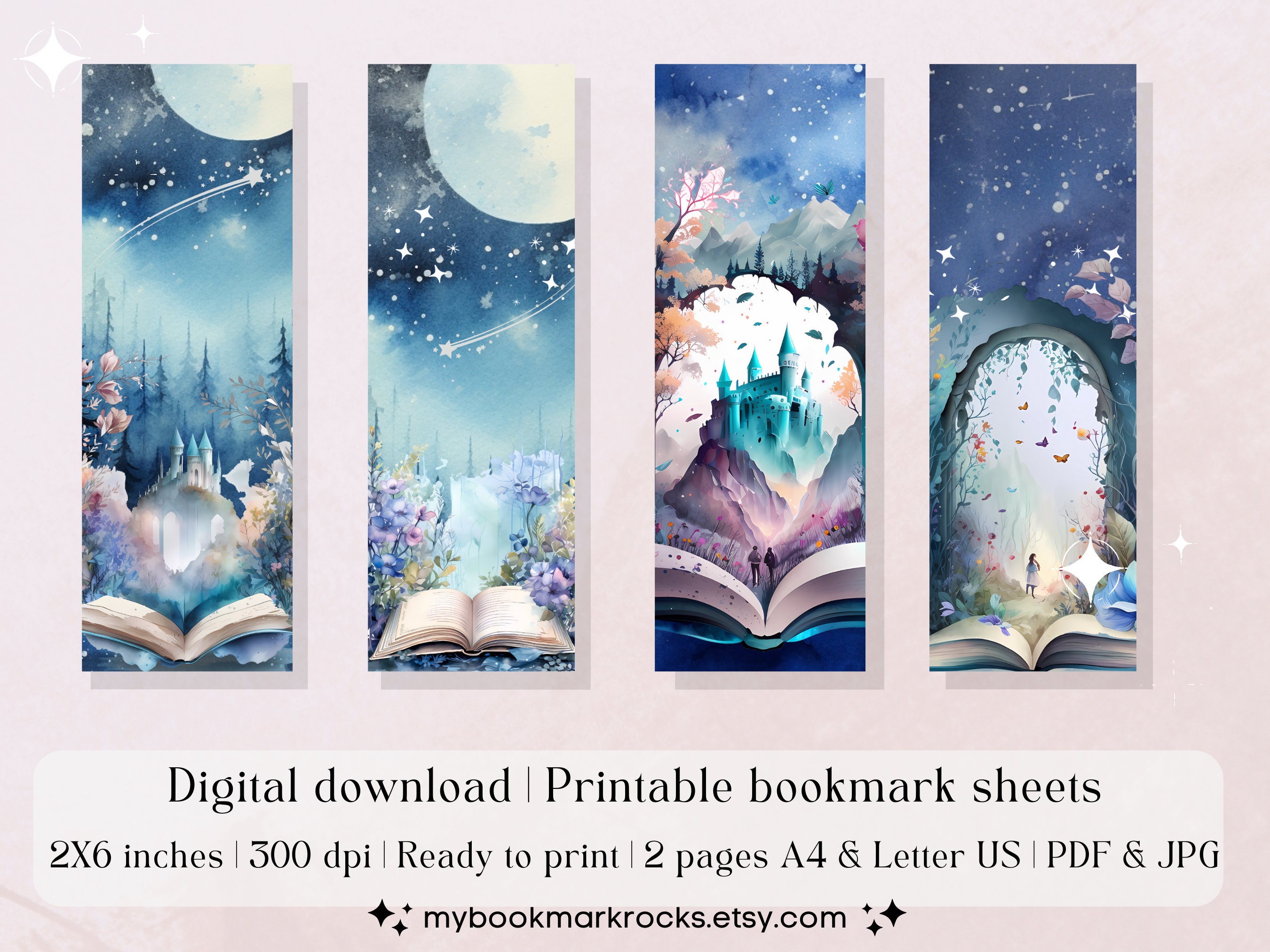 Set of 8 Watercolor 'storybook' Printable Bookmarks | High-quality PDF ...