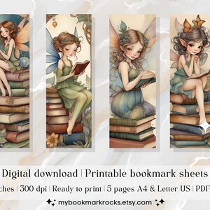 Set of 20 “fairy & Books” Printable Bookmarks | Art Nouveau | High ...