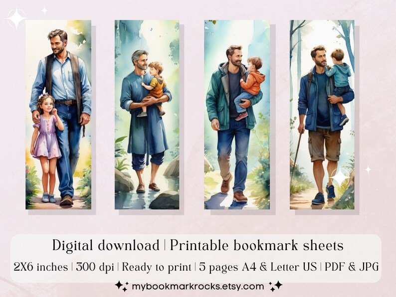 Set of 20 Watercolor "father" Printable Bookmarks, High-quality PDF ...