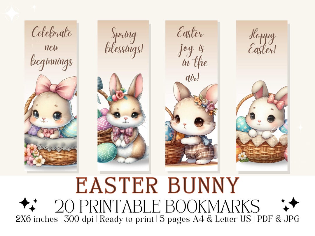 Set of 20 Chibi "easter Bunny" Printable Bookmarks, Cute Easter ...