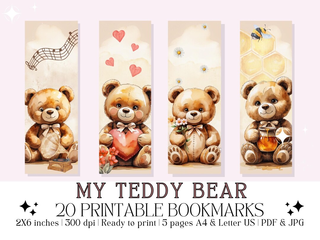 Set of 20 Watercolor "my Teddy Bear" Printable Bookmarks | Cute Teddy ...