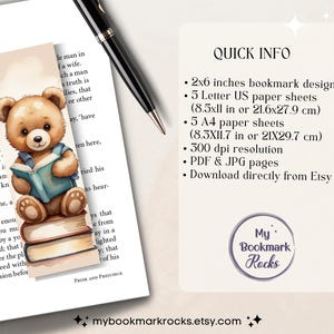 Set of 20 Watercolor "teddy Bear" Printable Bookmarks, Bookmarks for ...
