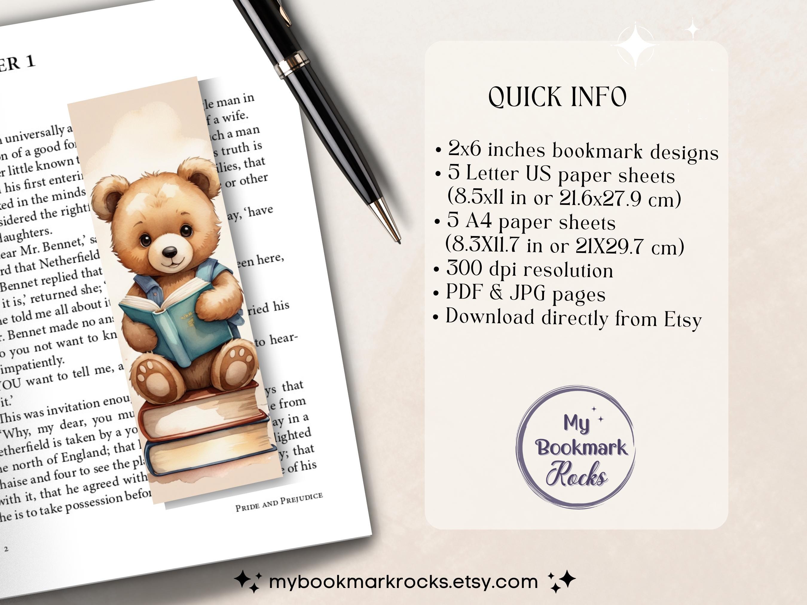 Set of 20 Watercolor "teddy Bear” Printable Bookmarks, High-quality PDF ...
