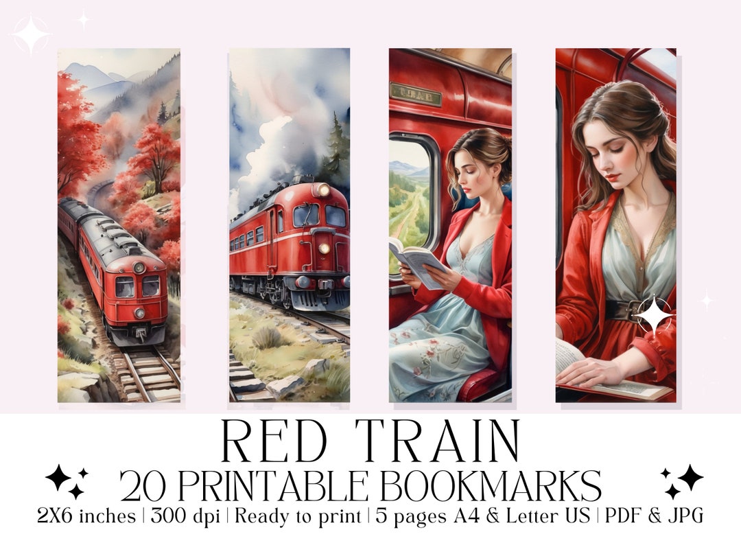 Set of 20 "red Train" Printable Bookmarks, Book Lover Gift | Instant ...