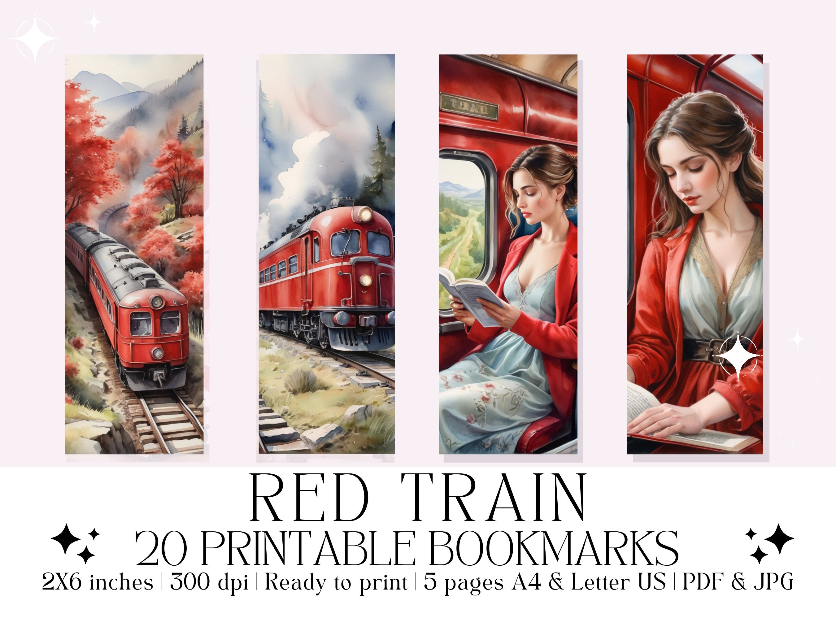 Set of 20 "red Train" Printable Bookmarks, Book Lover Gift | Instant ...