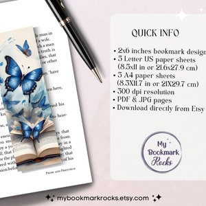 Set of 20 Watercolor "blue Butterfly" Printable Bookmarks, Book Lover's ...