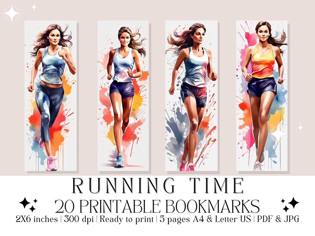 Set of 20 Watercolor "running Time" Printable Bookmarks, Jogging ...