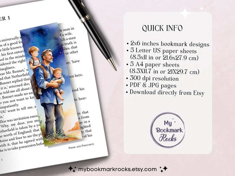 Set of 20 Watercolor "father" Printable Bookmarks, High-quality PDF ...