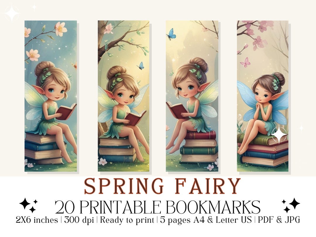 Set of 20 "spring Fairy" Printable Bookmarks, Spring Designs | Instant ...